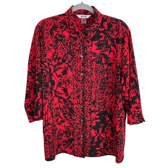 Alia | Tops | Alia Red Black Floral Print Three Quarter Length Button ...